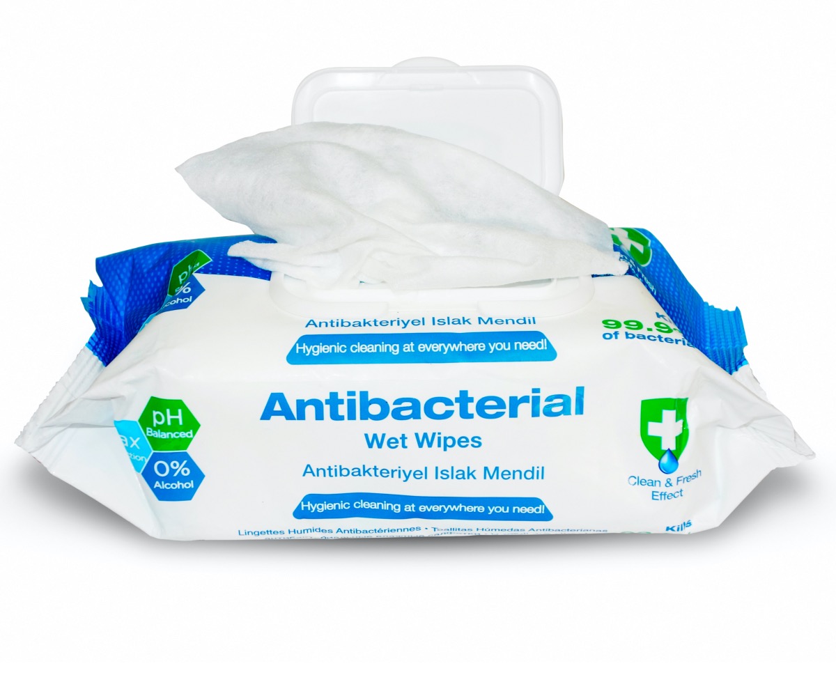 Lingettes humides antibactériennes - Boite distributrice de 100 lingettes